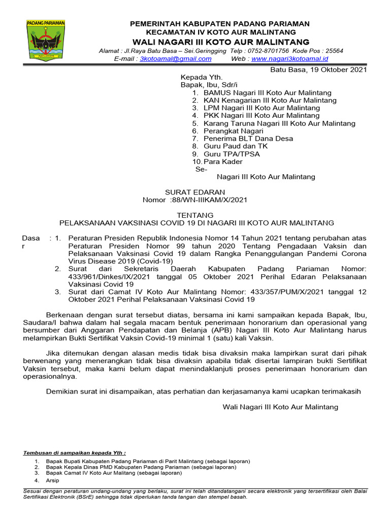 Surat Edaran Vaksi | PDF
