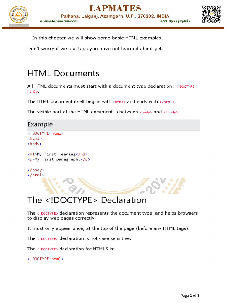 1 Basic | PDF | Html Element | Html