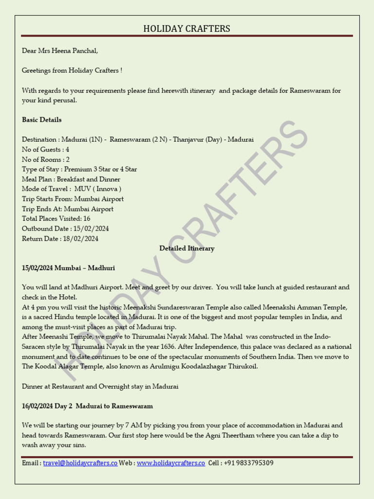 Mrs Heena - Rameswaram | PDF