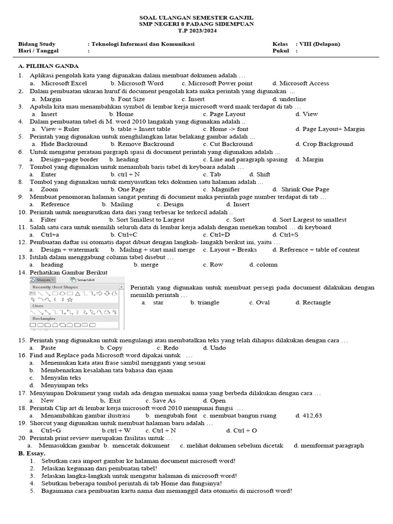 Soal Uas Tik Kelas Viii - Ix 2023 Ganjil - Baru | PDF | Komputer