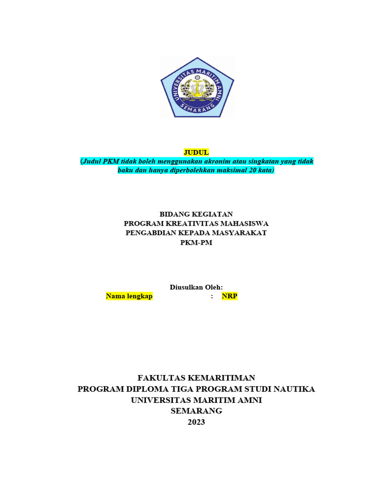 Template Uas Proposal PKM PM 23 24 | PDF
