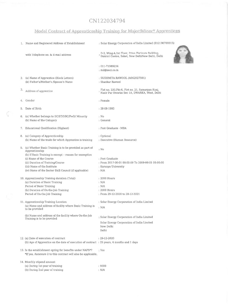 Contract Sushmita | PDF