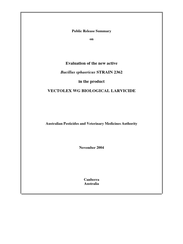 Evaluation of The New Active Bacillus Sphaericus STRAIN 2362 | PDF ...