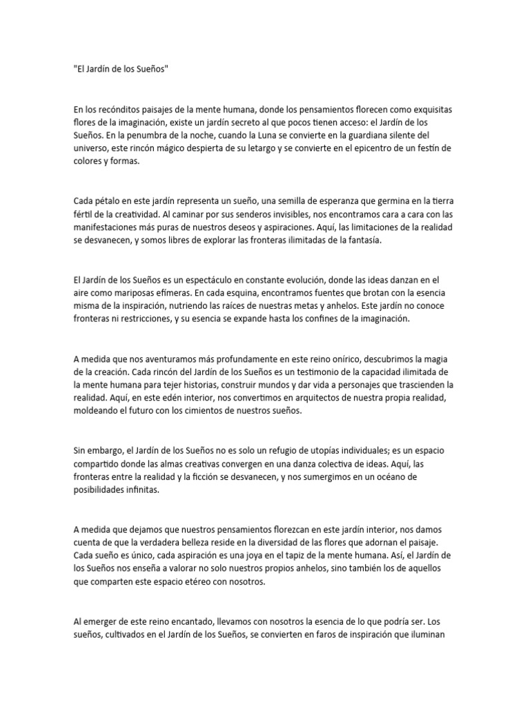 El Jardín De Los Sueños Pdf Sueño