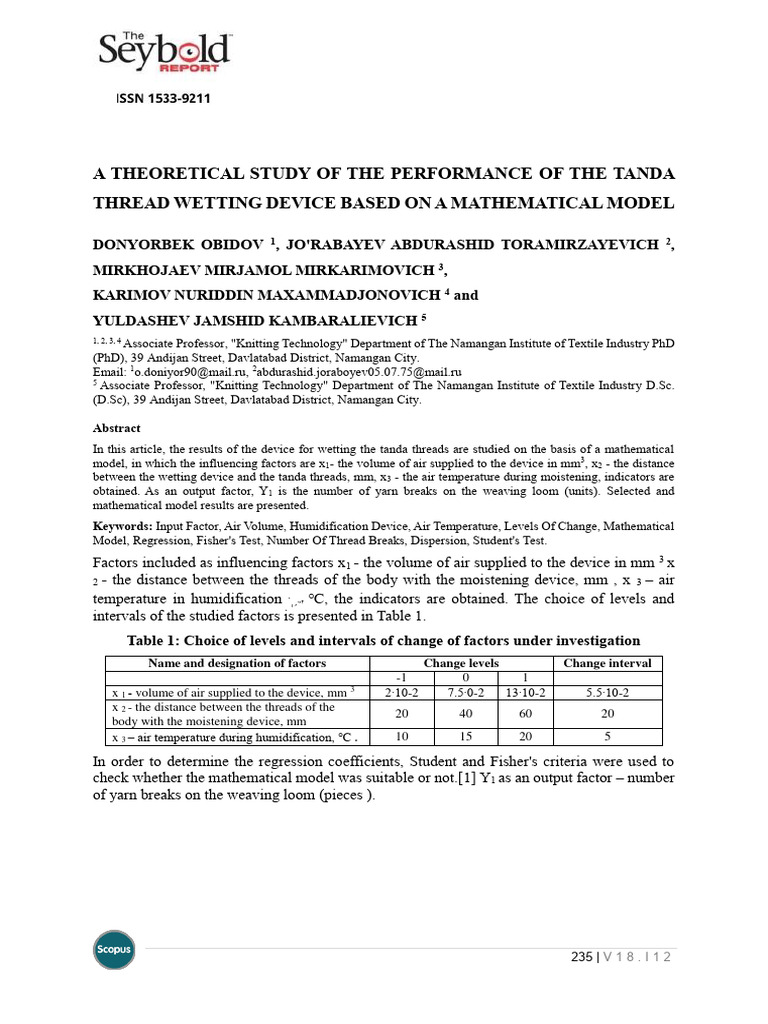 A Theoretical Study of The Performance of The Tanda Thread Wetting Device Based On A ...