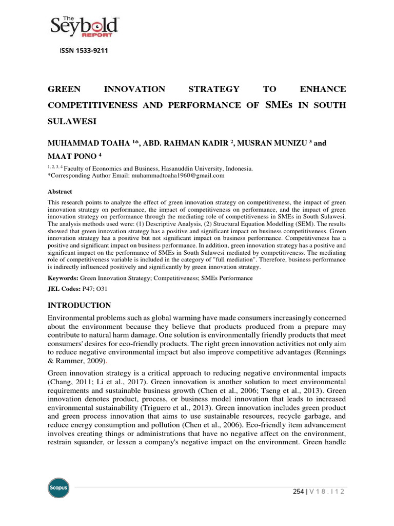 GREEN INNOVATION STRATEGY TO ENHANCE COMPETITIVENESS AND PERFORMANCE OF SMEs IN SOUTH SULAWESI ...
