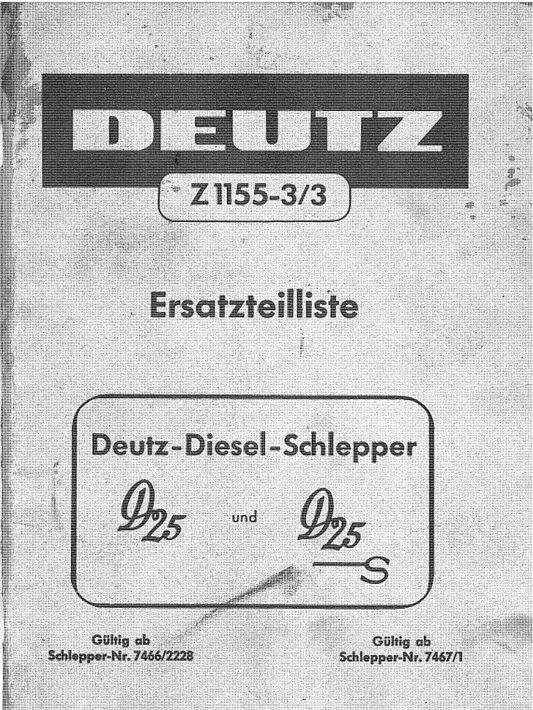 Ersatzteilliste Deutz D25 D25s | PDF