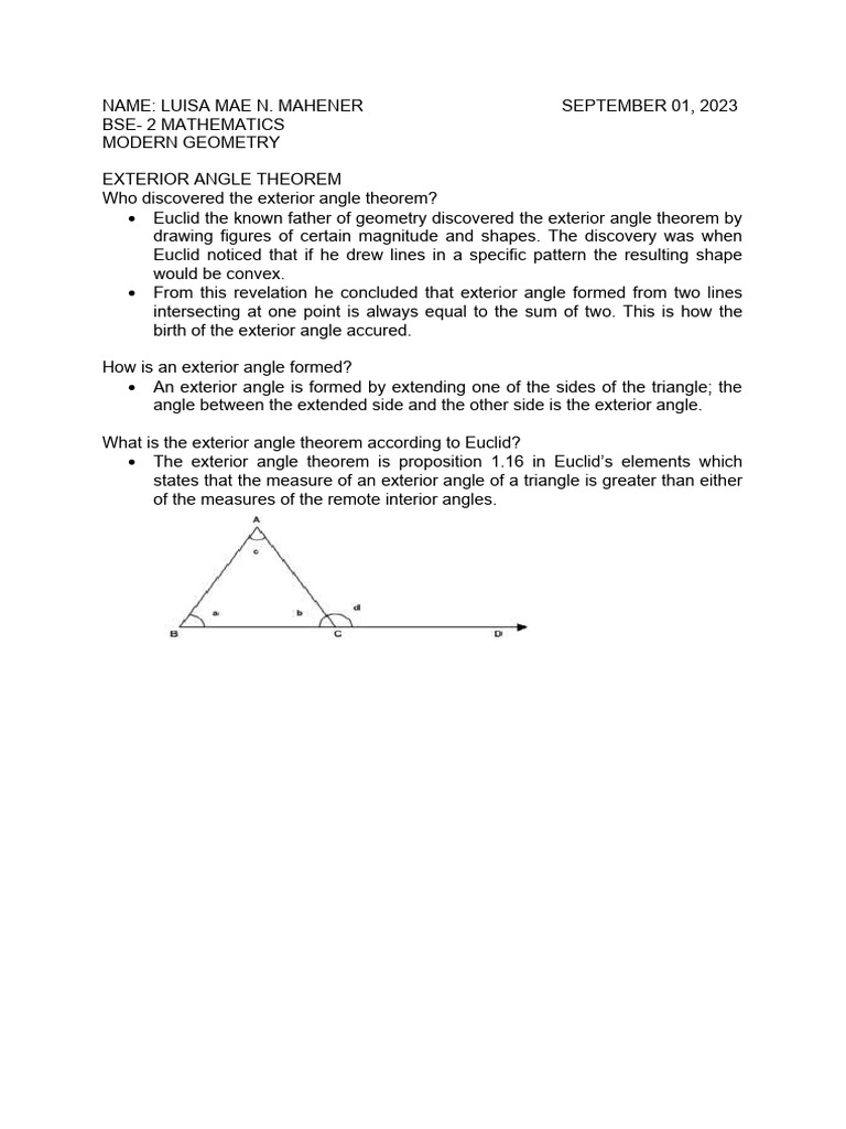 Exterior Angle Theorem | PDF