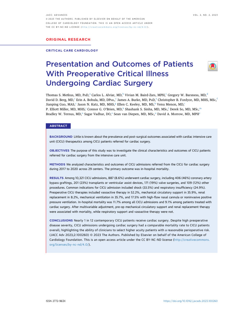 Metkus Et Al 2023 Presentation and Outcomes of Patients With ...