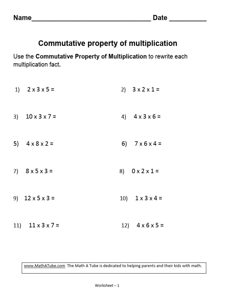 Commutative Property of Multiplication Worksheet - 1 | PDF | Teaching ...