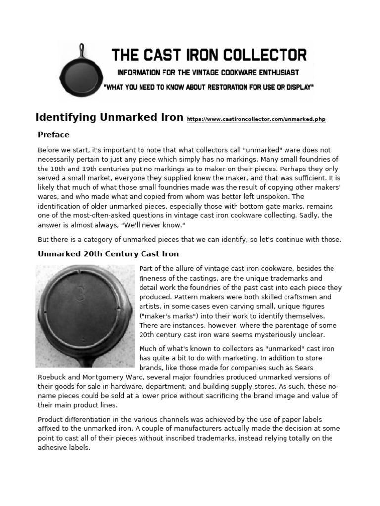 Unmarked Cast Iron Identification Guide | PDF | Frying Pan | Dutch Oven