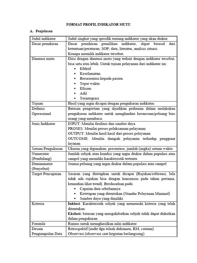 Format Profil Indikator Mutu | PDF