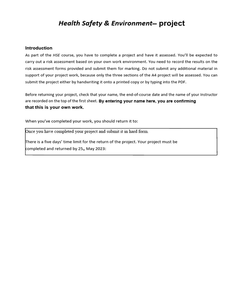 Health Safety & Environment: - Project | PDF | Risk | Hazards