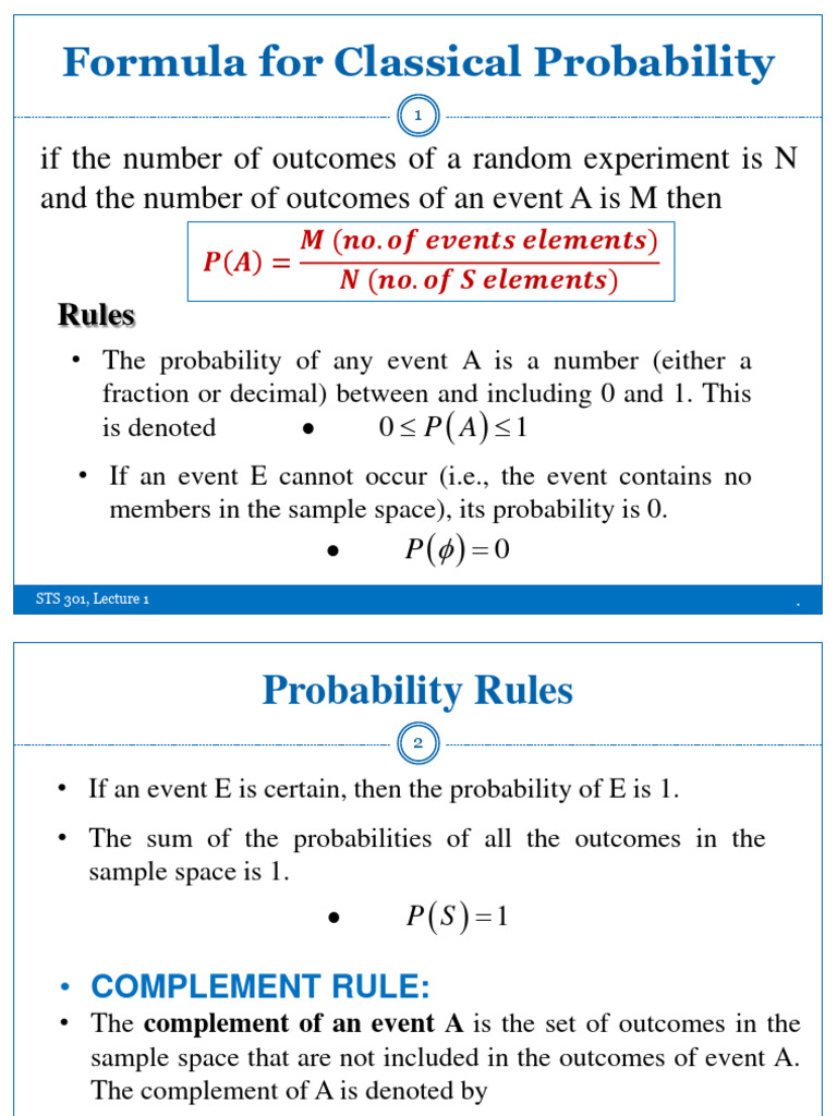 Lecture 2 Formula For Classical Probability-1 | PDF | Probability | Mathematics