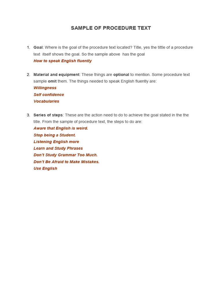 Sample of Procedure Text - Speaking | PDF