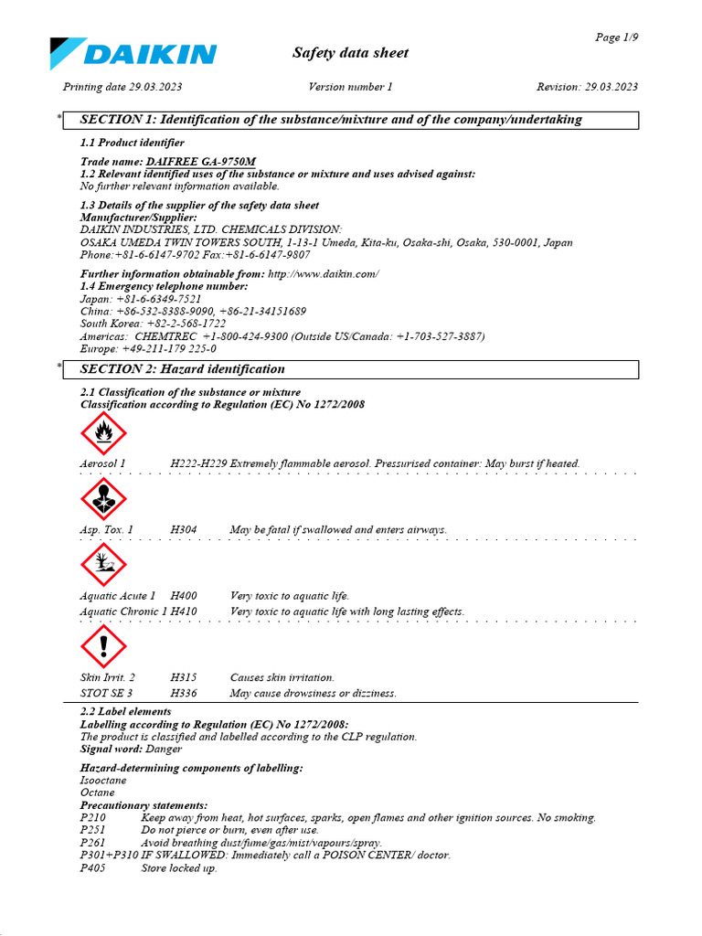 Safety Data Sheet: SECTION 1: Identification of The Substance/mixture ...