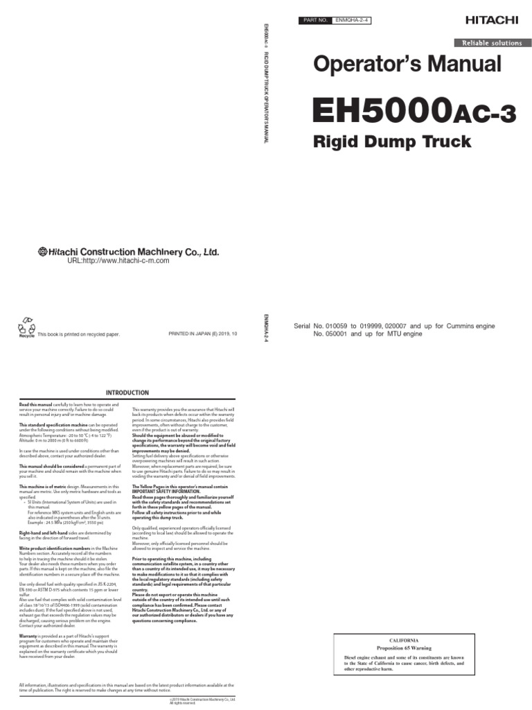 EH5000AC-3 Dump Truck Operator Manual | PDF | Truck | Steering