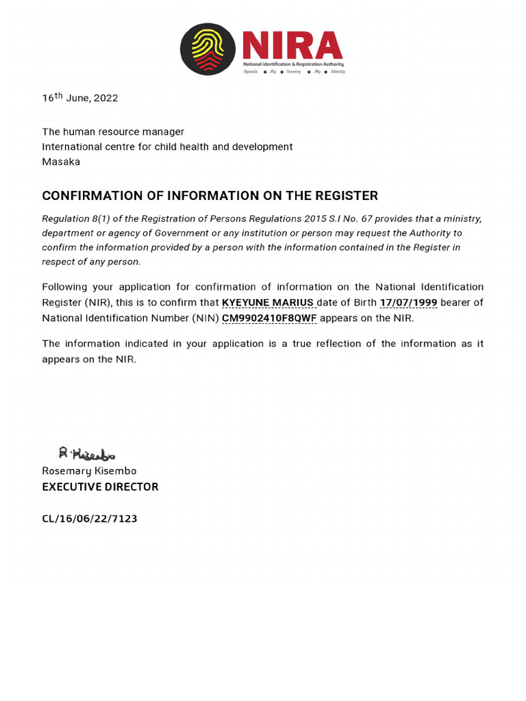 Confirmation of Information | PDF