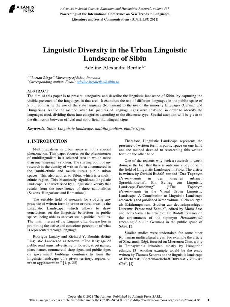 Linguistic Diversity in The Urban Linguistic Landscape of Sibiu | PDF ...