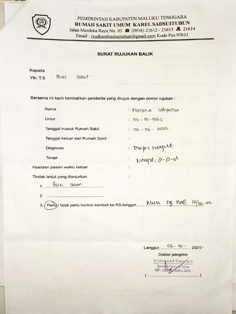 Surat Rujukan Balik Dari RS | PDF