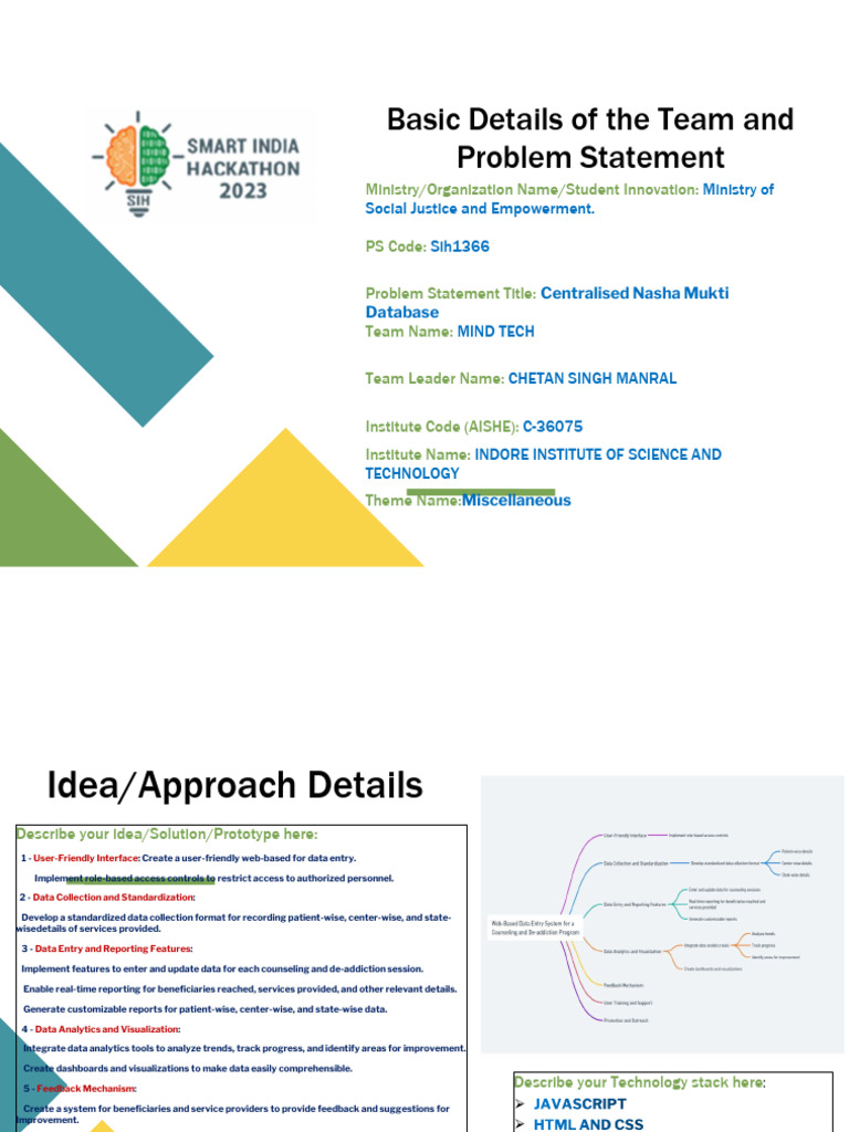 Basic Details of The Team and Problem Statement: Ministry/Organization ...