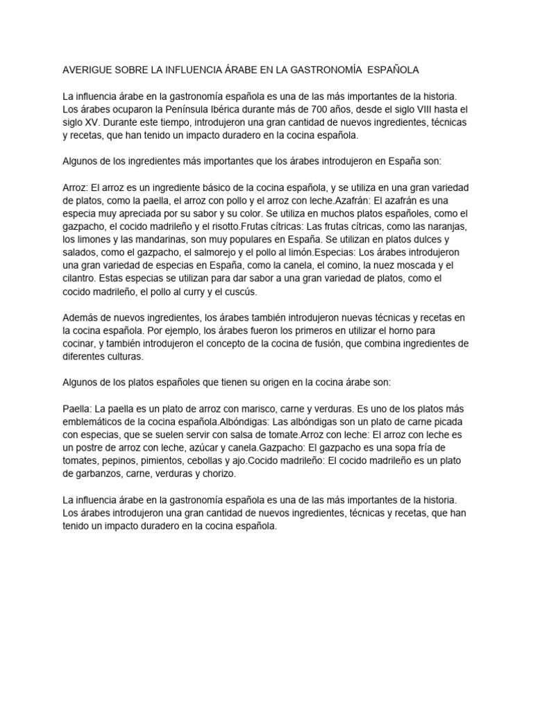 Influencia Árabe en Cocina Española | PDF