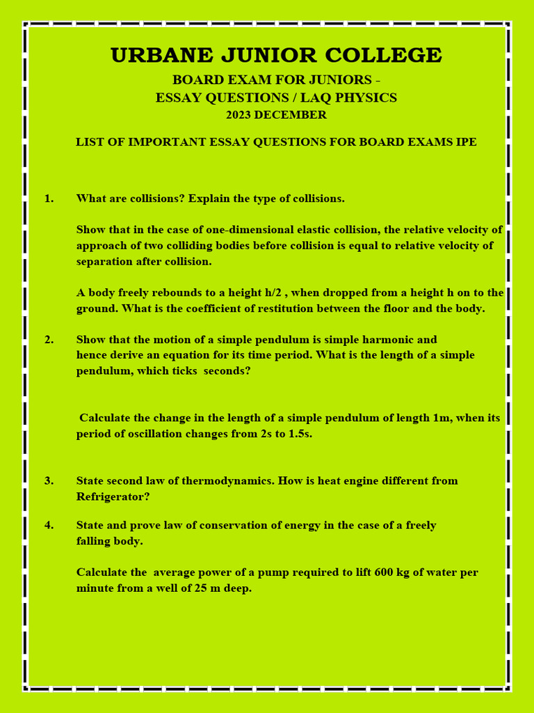 Junior College Physics Exam Questions | PDF | Collision | Heat