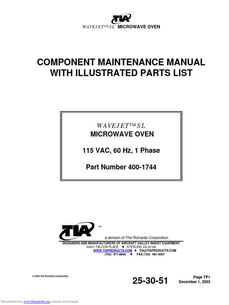 ATA 25 - Wavejet - Microwave Oven - CMM & IPC | PDF | Thermostat | Oven