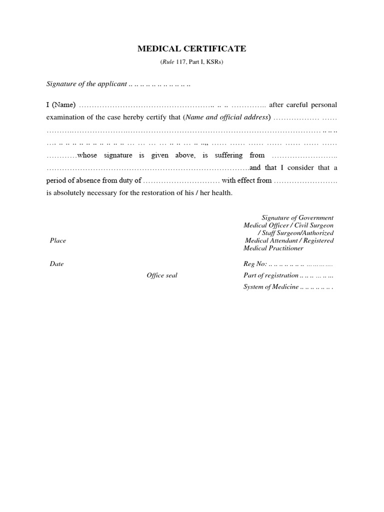 Medical Certificate | PDF