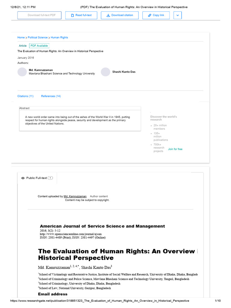 (PDF) The Evaluation of Human Rights - An Overview in Historical ...