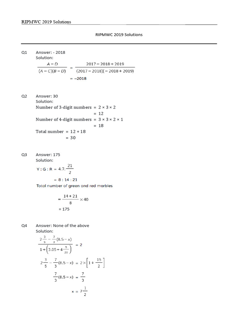RIPMWC 2019-2021 Solutions | PDF | Discrete Mathematics | Elementary Mathematics