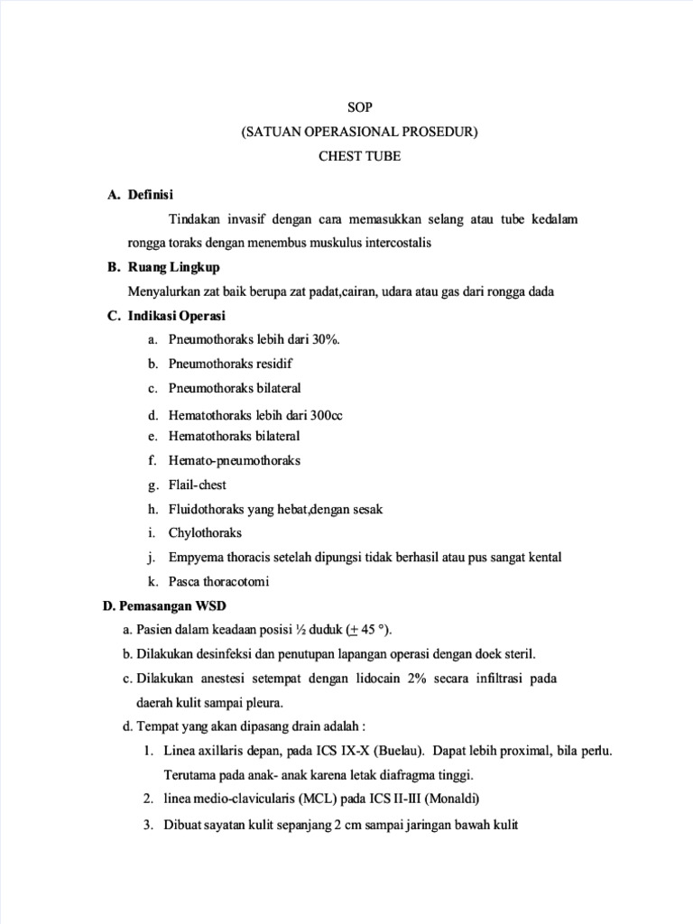 Sop Chest Tube Pdf