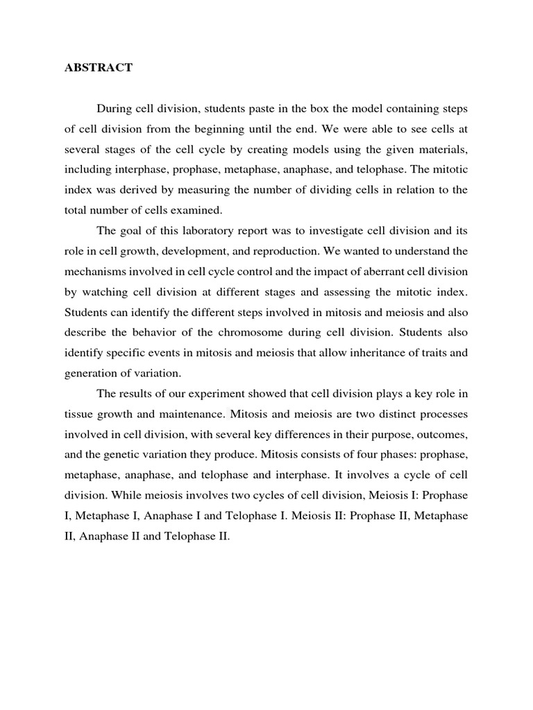 Final Exer 2 Cell Division | PDF