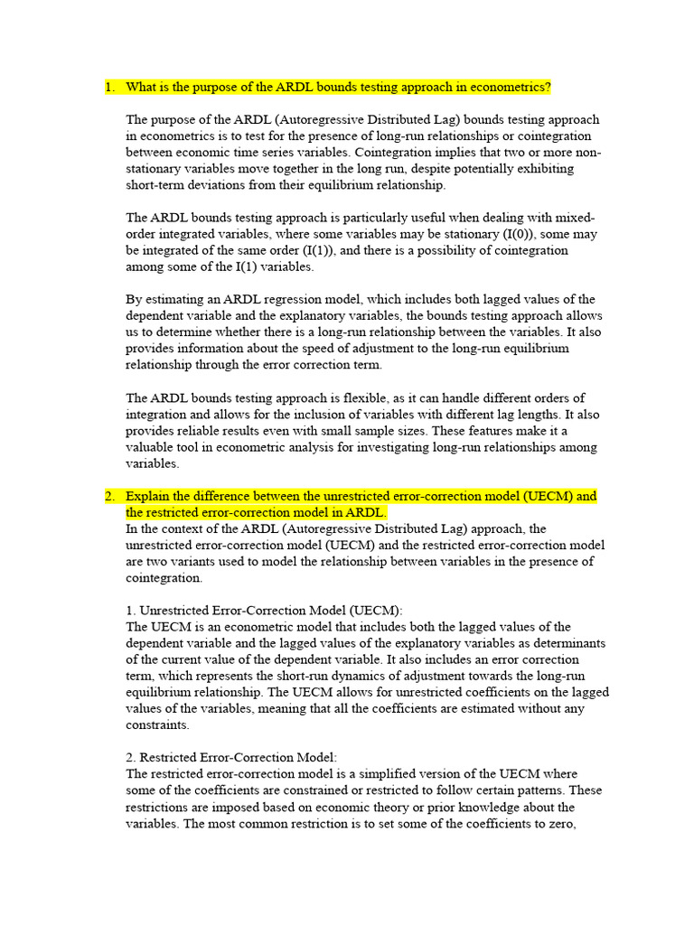 ARDL Questionnaire | PDF | Autocorrelation | Regression Analysis