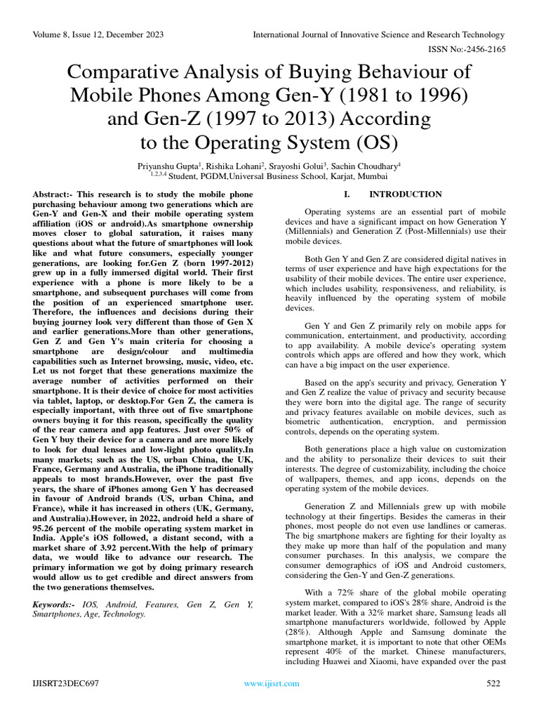 Comparative Analysis of Buying Behaviour of Mobile Phones Among Gen-Y ...