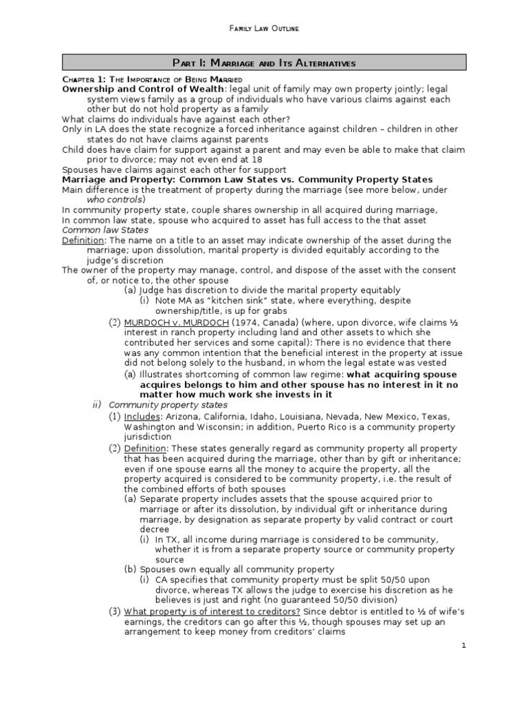 Family Law Outline | Community Property | Domestic Partnership