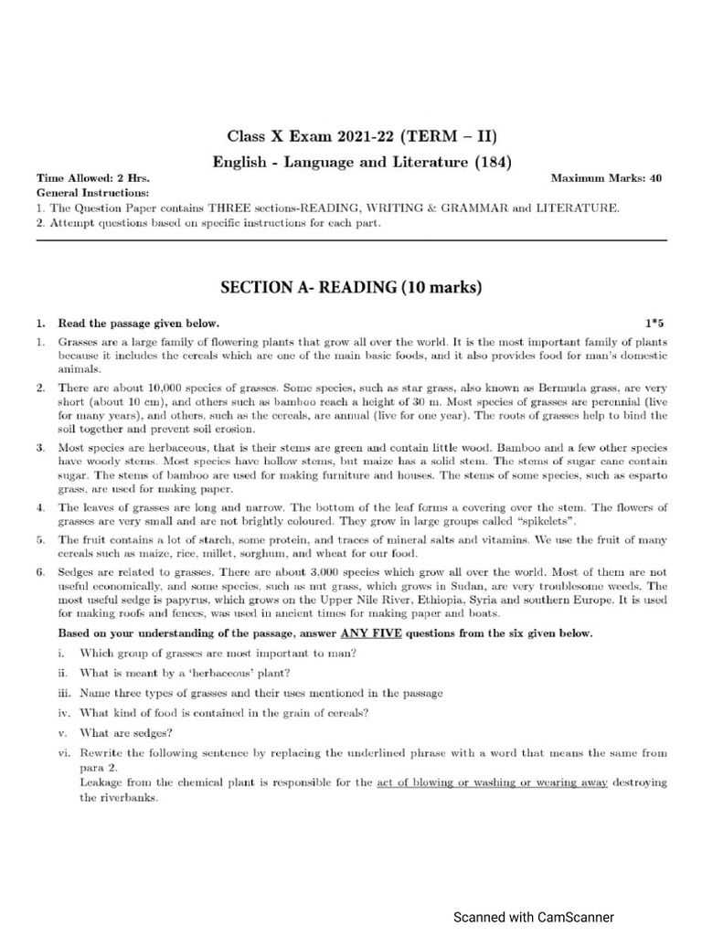 10th English Model Paper by FASTEST EDUCATION YT | PDF