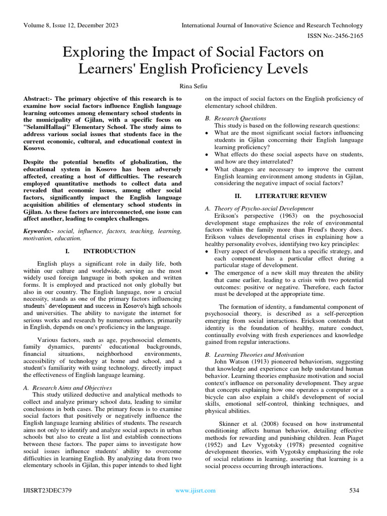 Exploring The Impact of Social Factors On Learners' English Proficiency ... Exploring The Impact of Social Factors On Learners' English Proficiency ...