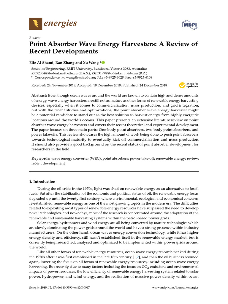 Point Absorber Wave Energy Harvesters A Review of | PDF | Renewable ...