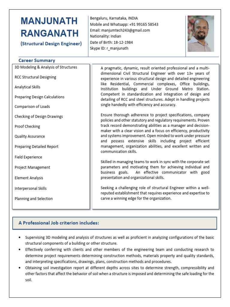 R Manjunath Cv 3 Pdf Structural Engineering Physical Sciences