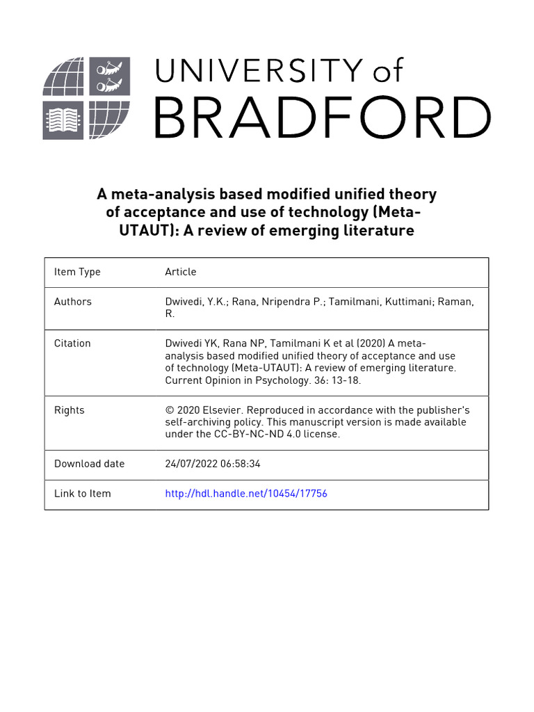 A meta-analysis based modified unified theory of acceptance and use (meta-utaut)- areview | PDF ...