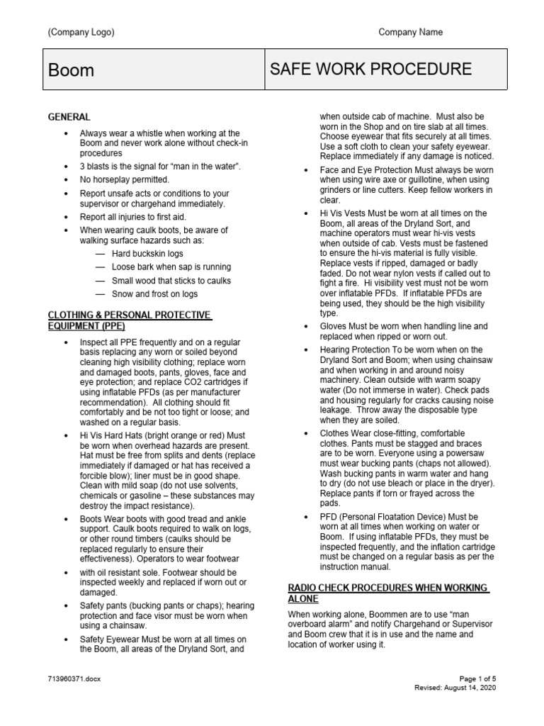 swp_Boom | PDF | Personal Protective Equipment | Clothing