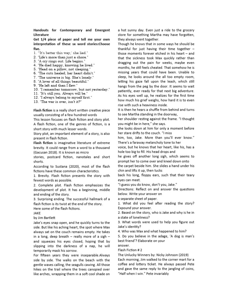 Flash Fiction Sept 16 | PDF | Plot (Narrative) | Novels Flash Fiction Sept 16 | PDF | Plot (Narrative) | Novels