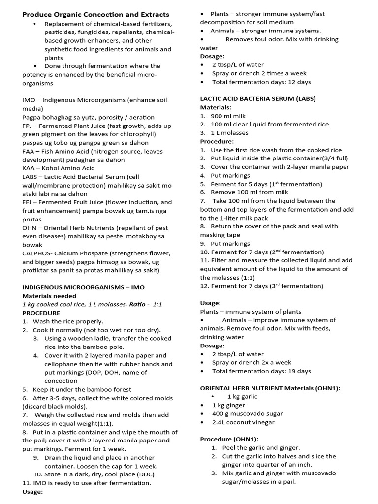 Produce Organic Concoction and Extract1 | PDF | Fermentation | Molasses