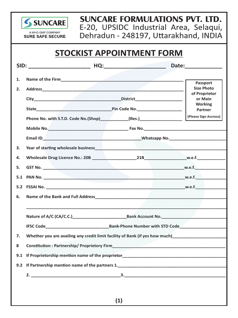 Stockist Form - Dated 23-12-21 | PDF | Cheque | Payments