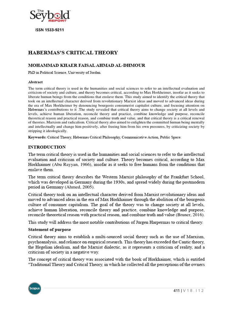 Habermas's Critical Theory | PDF