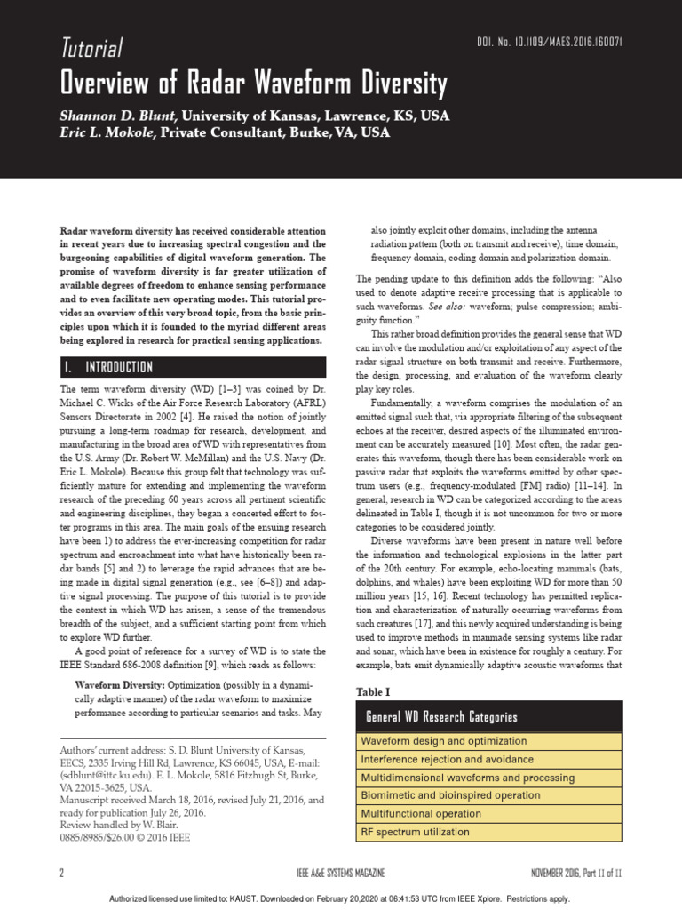 Overview Waveform Diversity | PDF | Radar | Ultra Wideband