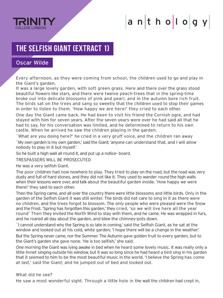 InPro The Selfish Giant | PDF | The Happy Prince And Other Tales