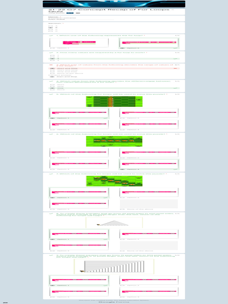 21-22 G7 Concept Recap of For Loops - Quiz | PDF