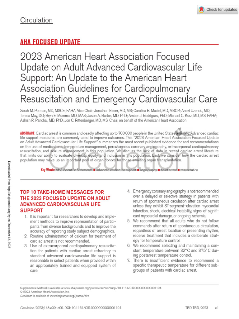 AHA 2023 Focused Update On ACLS 1702938997 | PDF | Cardiopulmonary ...
